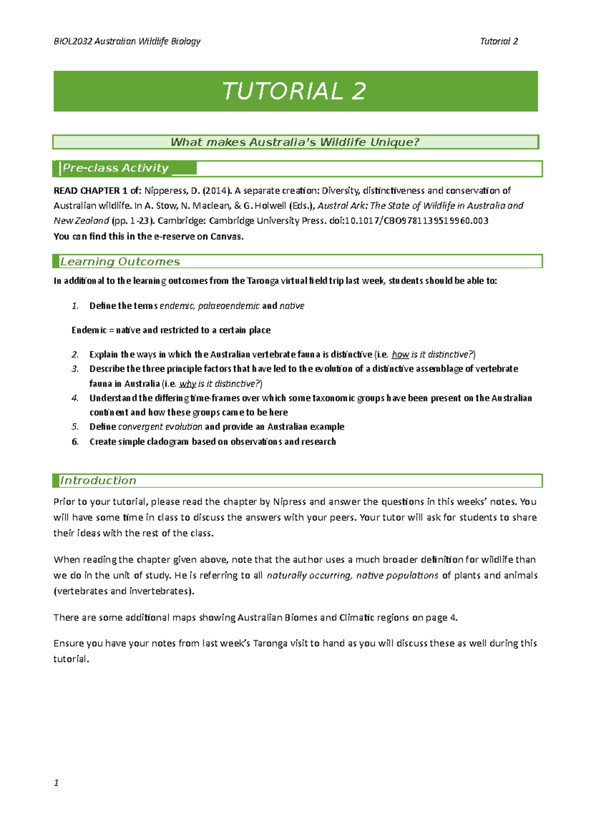 BIOL2032 Week 3 Tutorial - Biogeography - Student - TUTORIAL 2 What ...