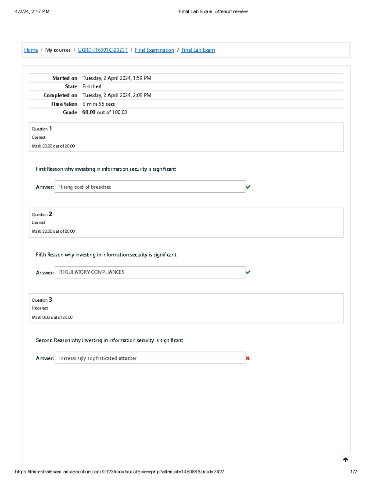 Final Lab Exam Information Assurance and Security 2 - 4/2/24, 2:17 PM ...