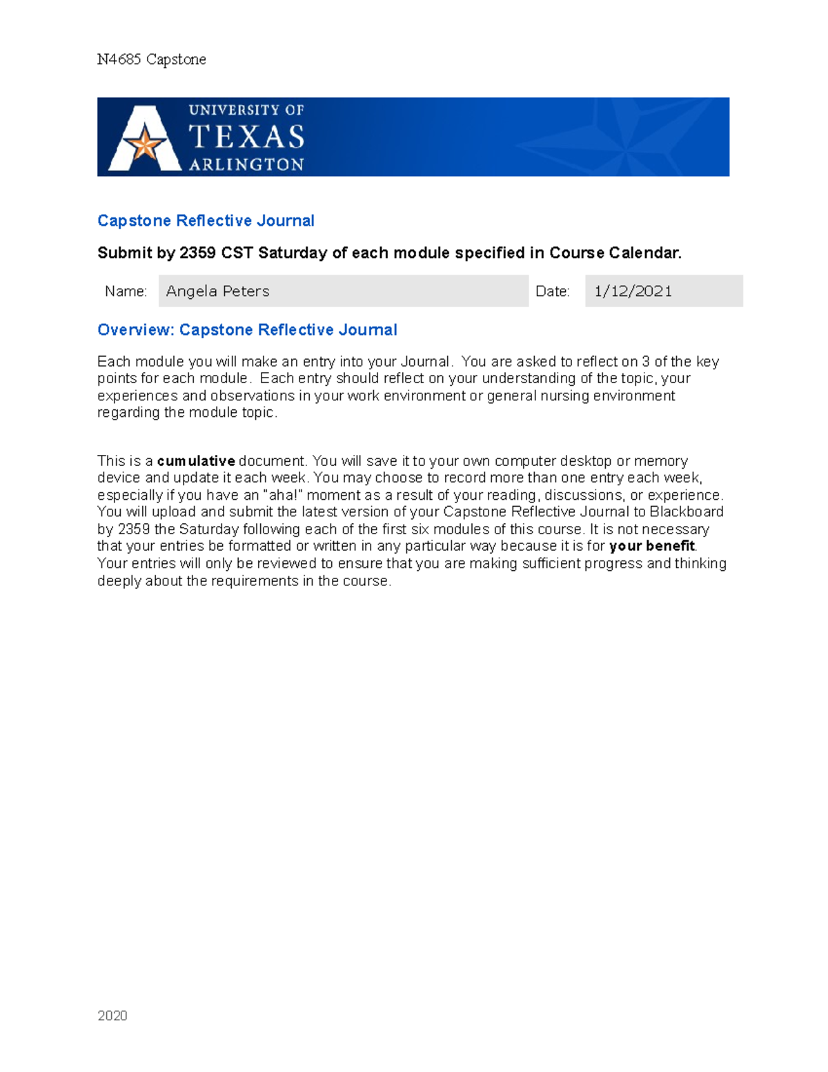 1-27Completed Capstone Journal Template - Capstone Reflective Journal ...