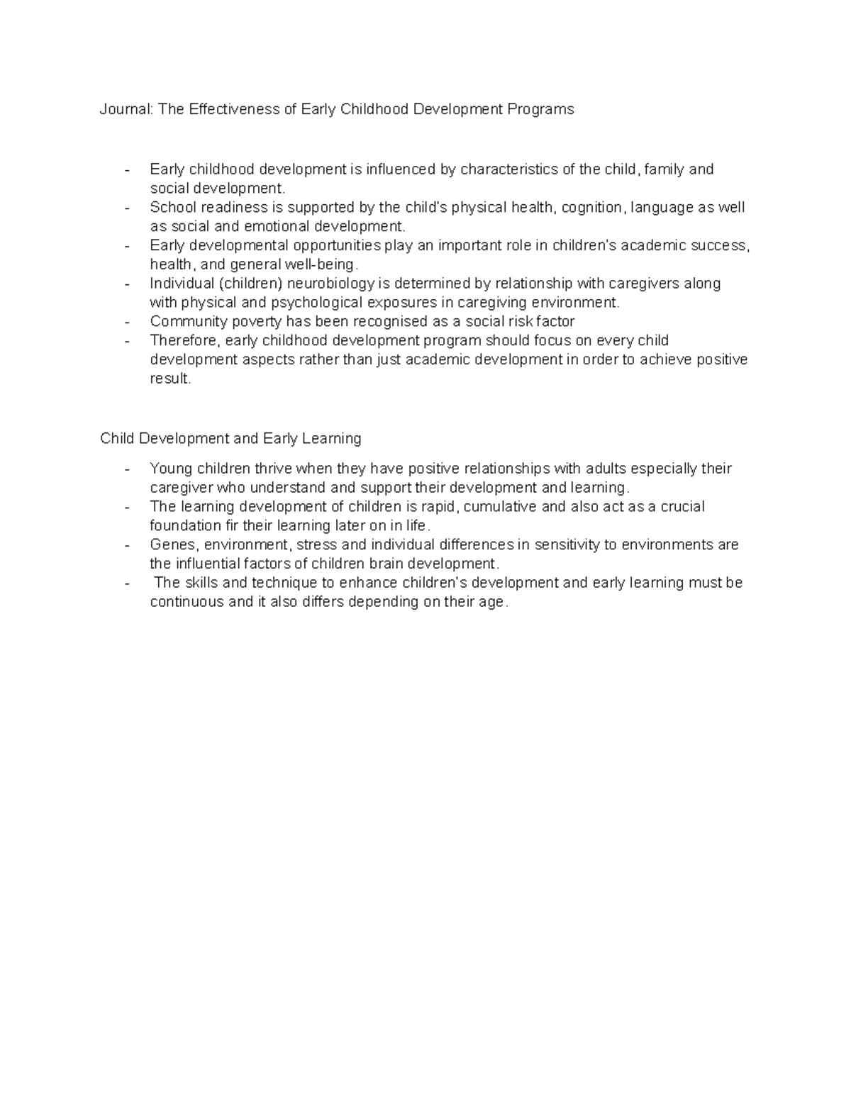 Child Development's journal analysis lecture notes - Journal: The ...