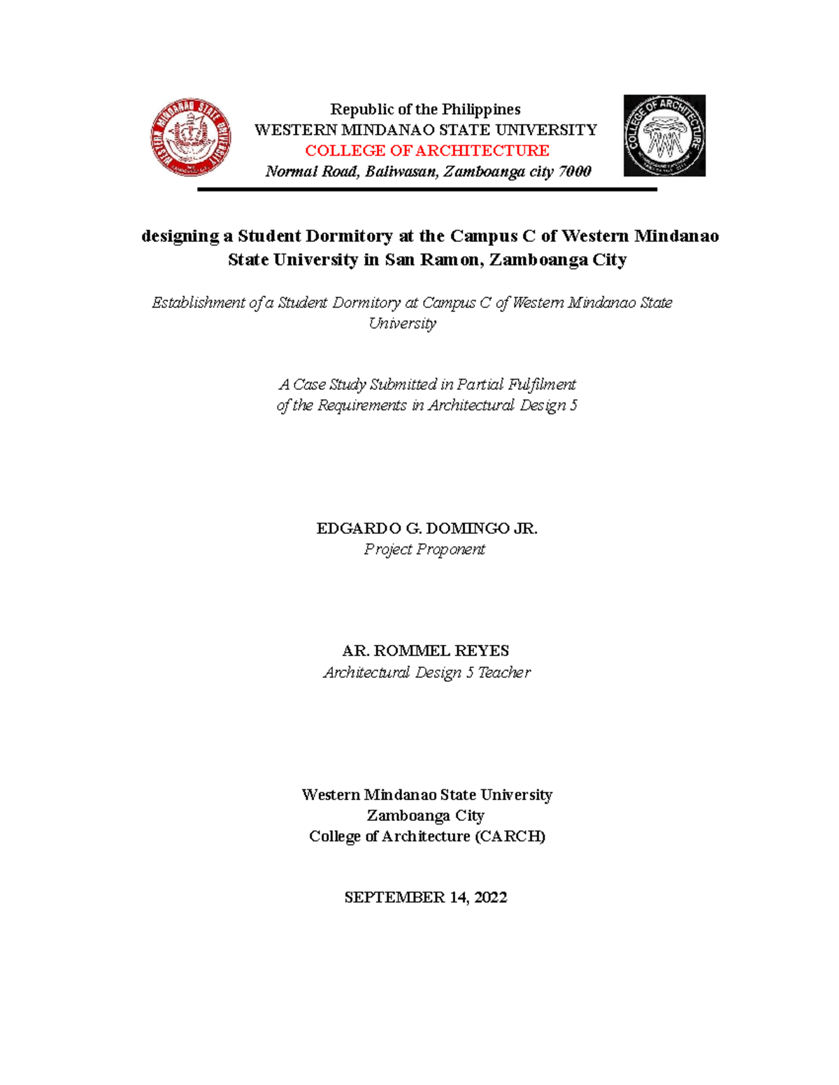 case study design 4 sample - Republic of the Philippines WESTERN ...