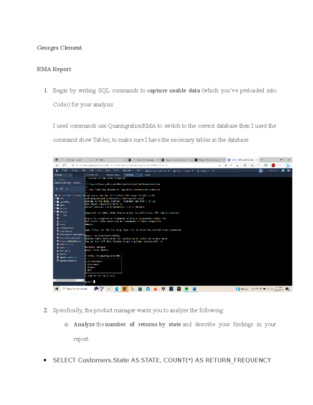 DAD 220 Project 2 - Georges Clement RMA Report Begin by writing SQL ...