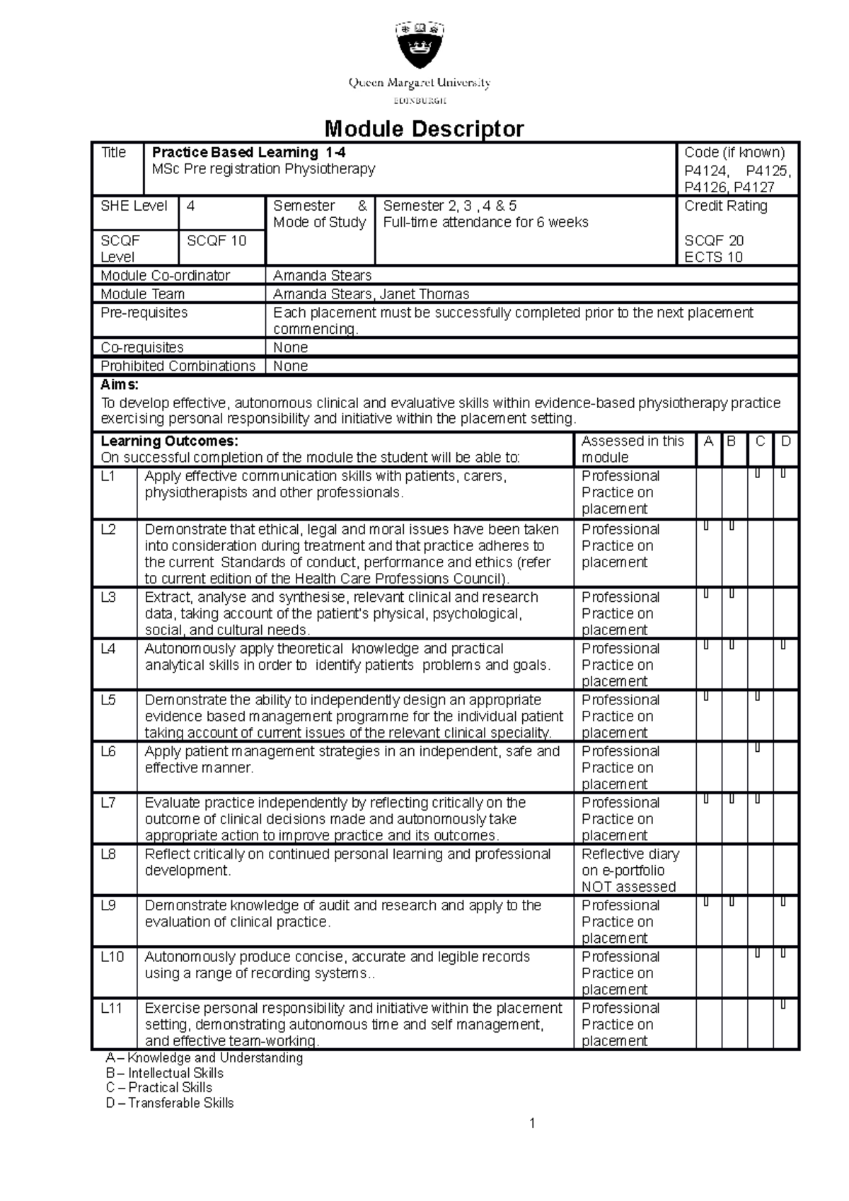 MSc Module Descriptor PBL 1-4 2016 - Module Descriptor Title Practice ...