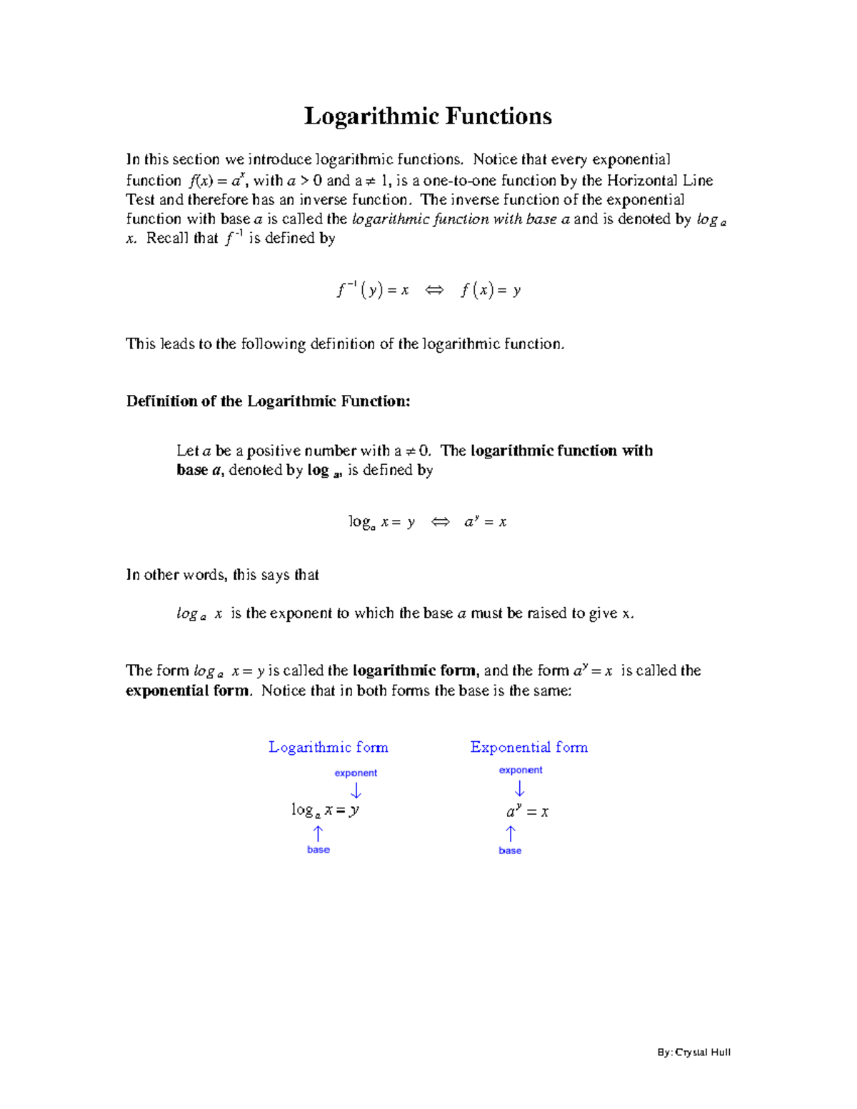 Math1414-logarithmetic-functions - Logarithmic Functions In this ...
