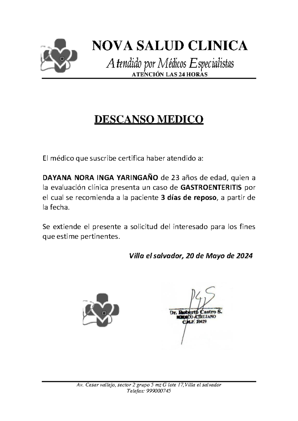 Descanso-Medico - NOVA SALUD CLINICA Atendido por Médicos Especialistas ...