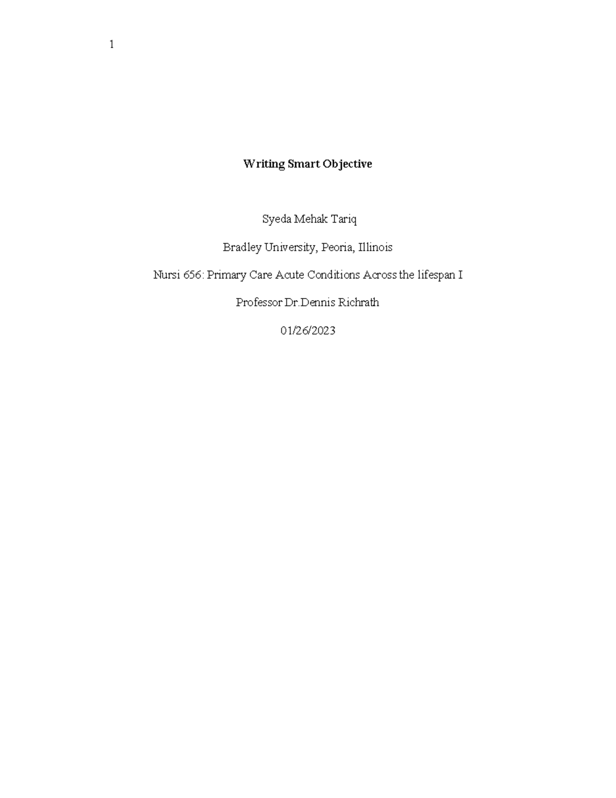 Writing objective assignment 1.3 Syeda - 1 Writing Smart Objective ...