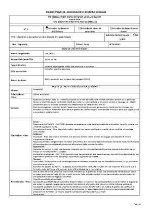 Fiche anim pro vente direct - BTS NDRC ÉPREUVE E6 – RELATION CLIENT ET ANIMATION DE RÉSEAUX BTS ...