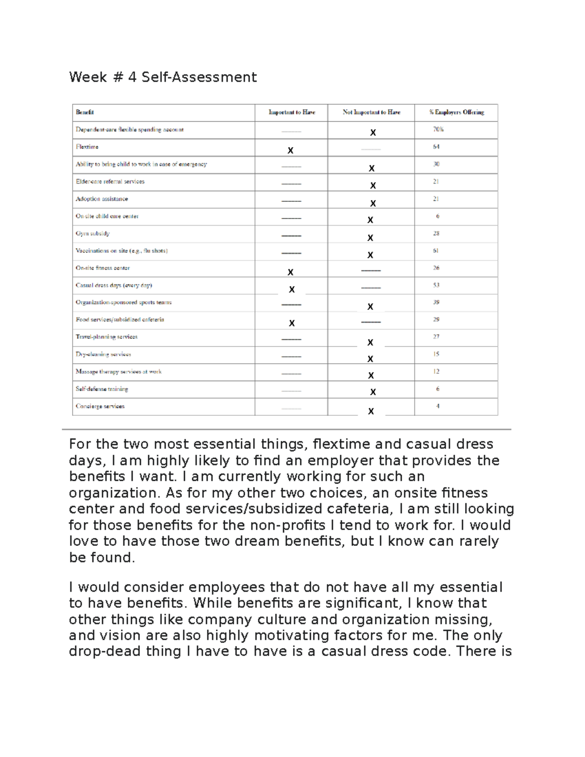 OL-600-X2208 4-2 Self-Assessment Employee Benefits - Week # 4 Self ...