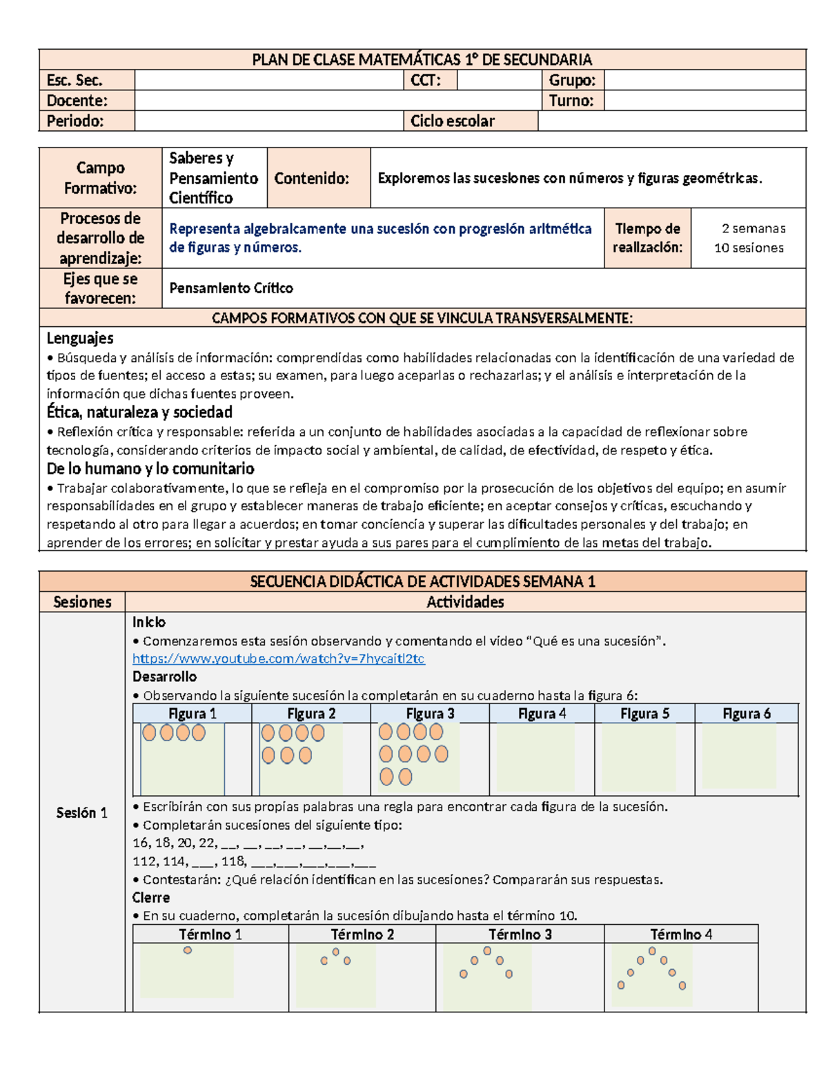 4. Regularidades y Patrones - PLAN DE CLASE MATEMÁTICAS 1° DE ...