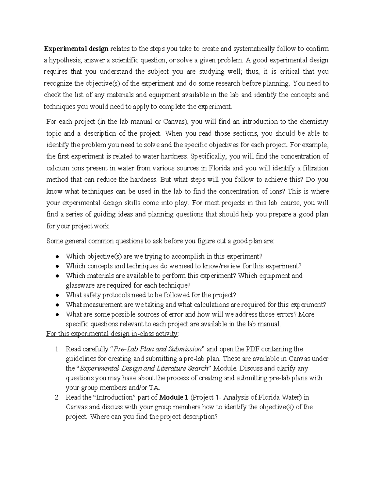 Experimental Design Activity - Experimental design relates to the steps ...