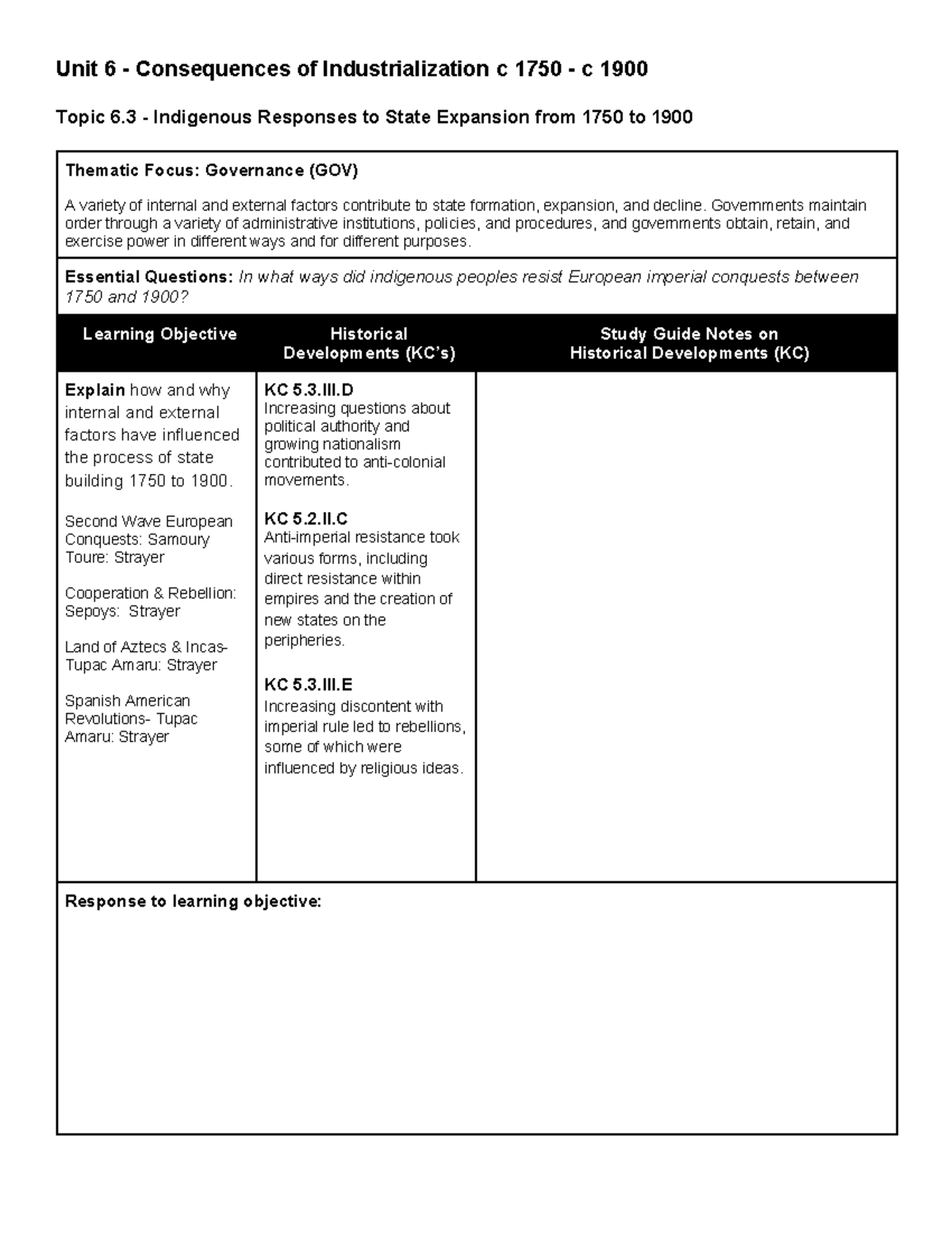 Unit 6.3 Indigenous Responses to State Expansion 1750 - 1900 (w pgs ...