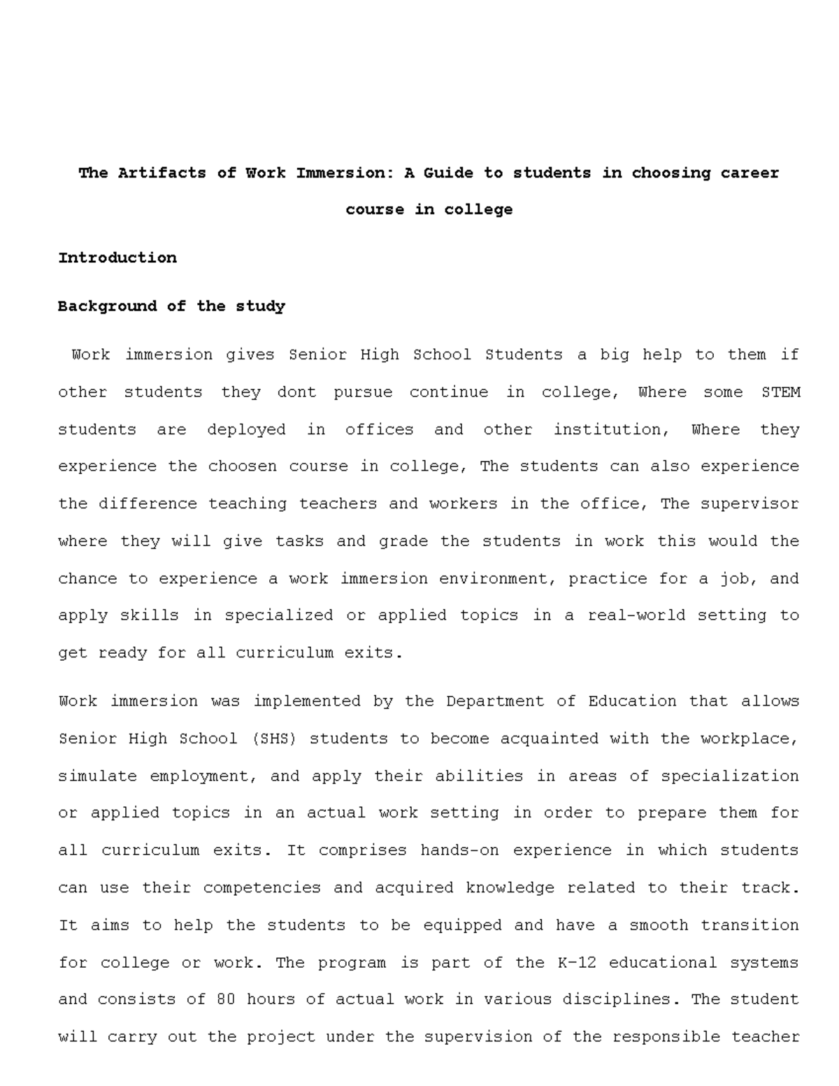 Group 2- Introduction 12 STEM 2 - The Artifacts of Work Immersion: A ...