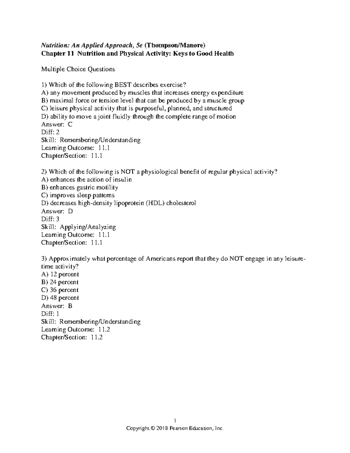Chapter 11 - Nutrition chap question - 1 Nutrition: An Applied Approach ...