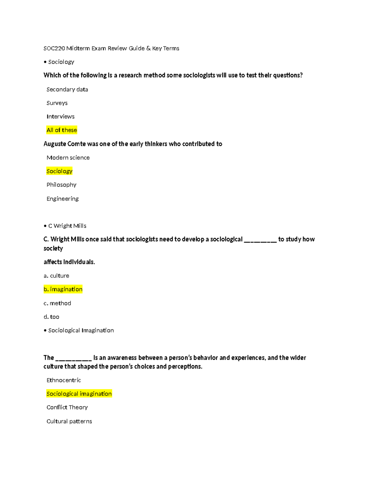 Midterm 2 - SOC220 Midterm Exam Review Guide & Key Terms Sociology Which of the following is a ...