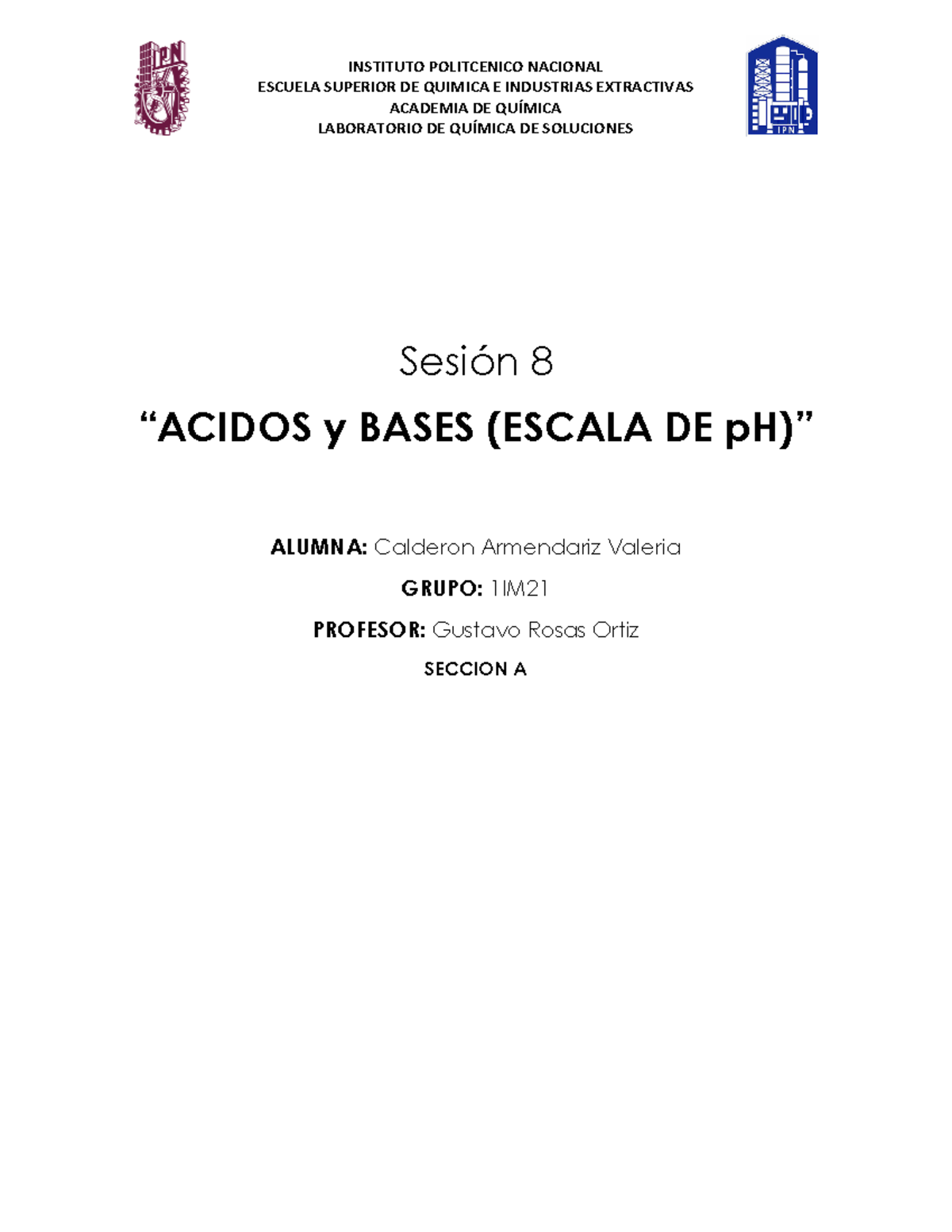 PRACTICA REPORTE PREVIO 8 - Química De Soluciones - IPN - Studocu