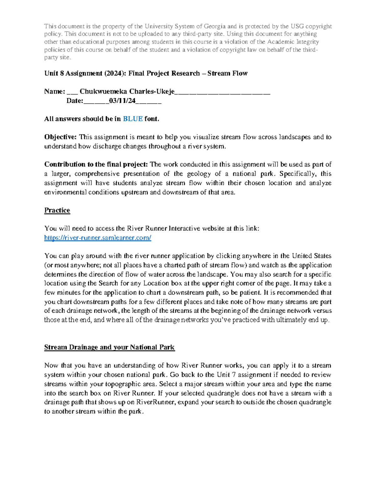 Unit 8 Assignment Stream Flow 2024 Final Project-Streams - This document is the property of the ...