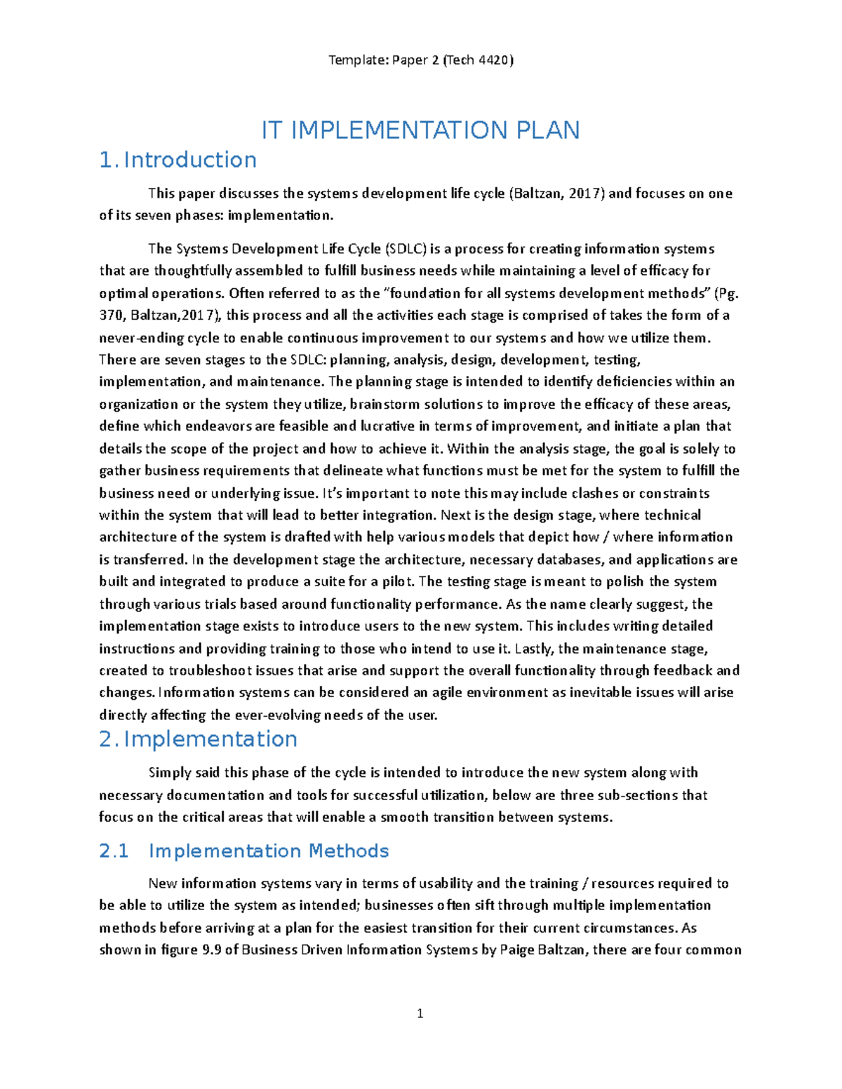 Template Paper 2 -1 - IT IMPLEMENTATION PLAN 1. Introduction This paper ...