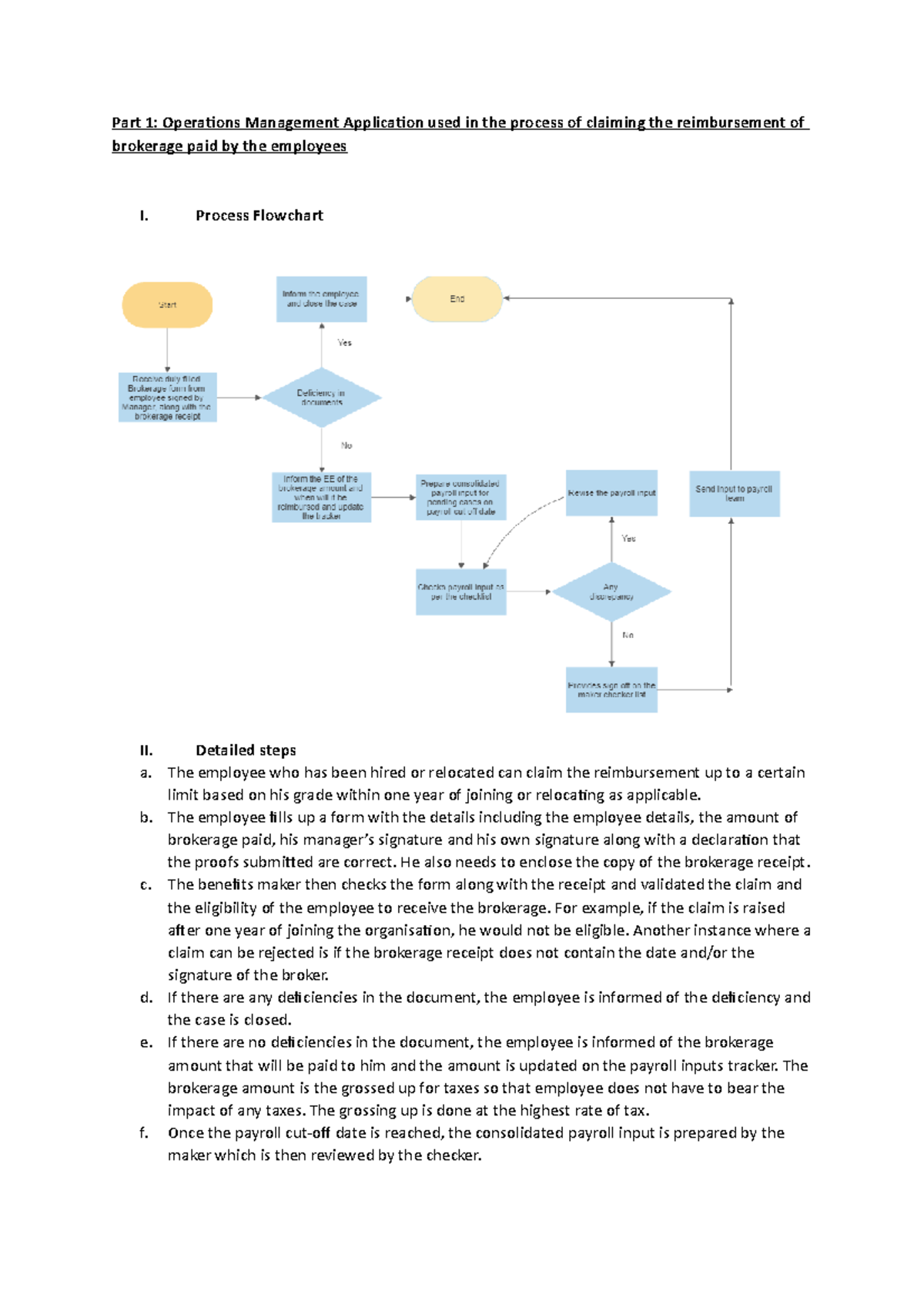 Operations Management - Process Flowchart II. Detailed steps a. The ...