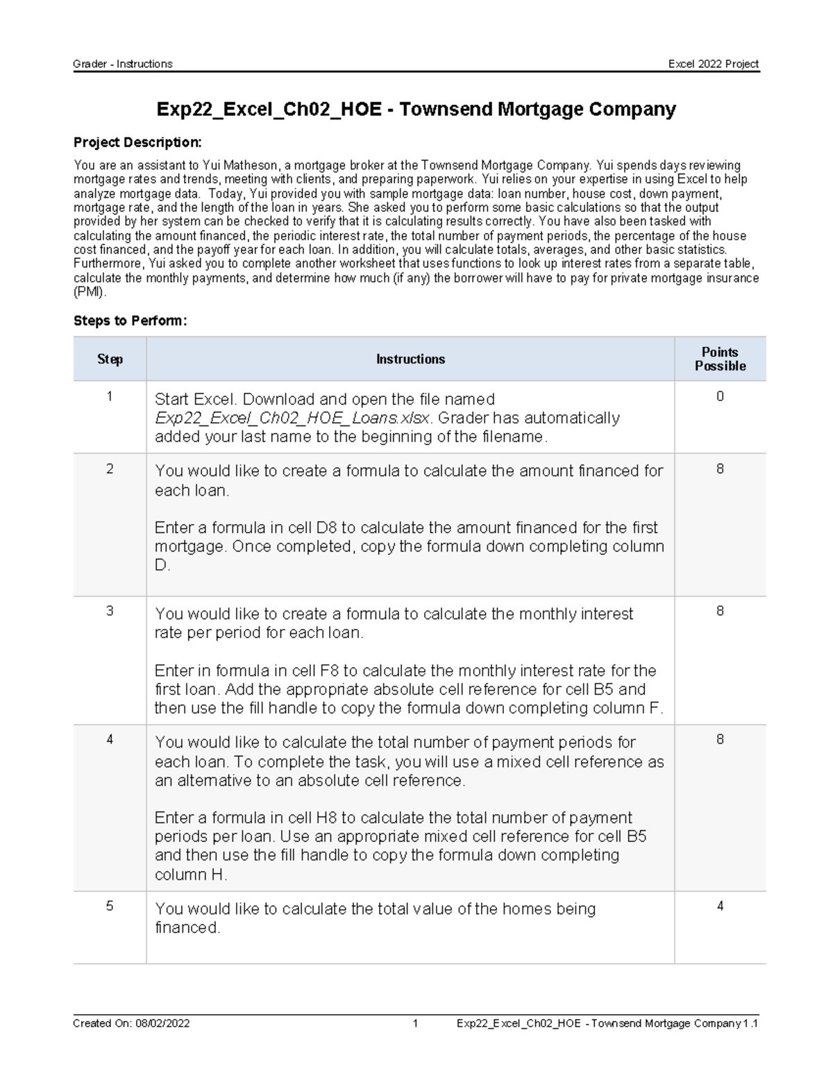 Exp22 Excel Ch02 HOE - Townsend Mortgage Company Instructions - Grader - Instructions Excel 2022 ...
