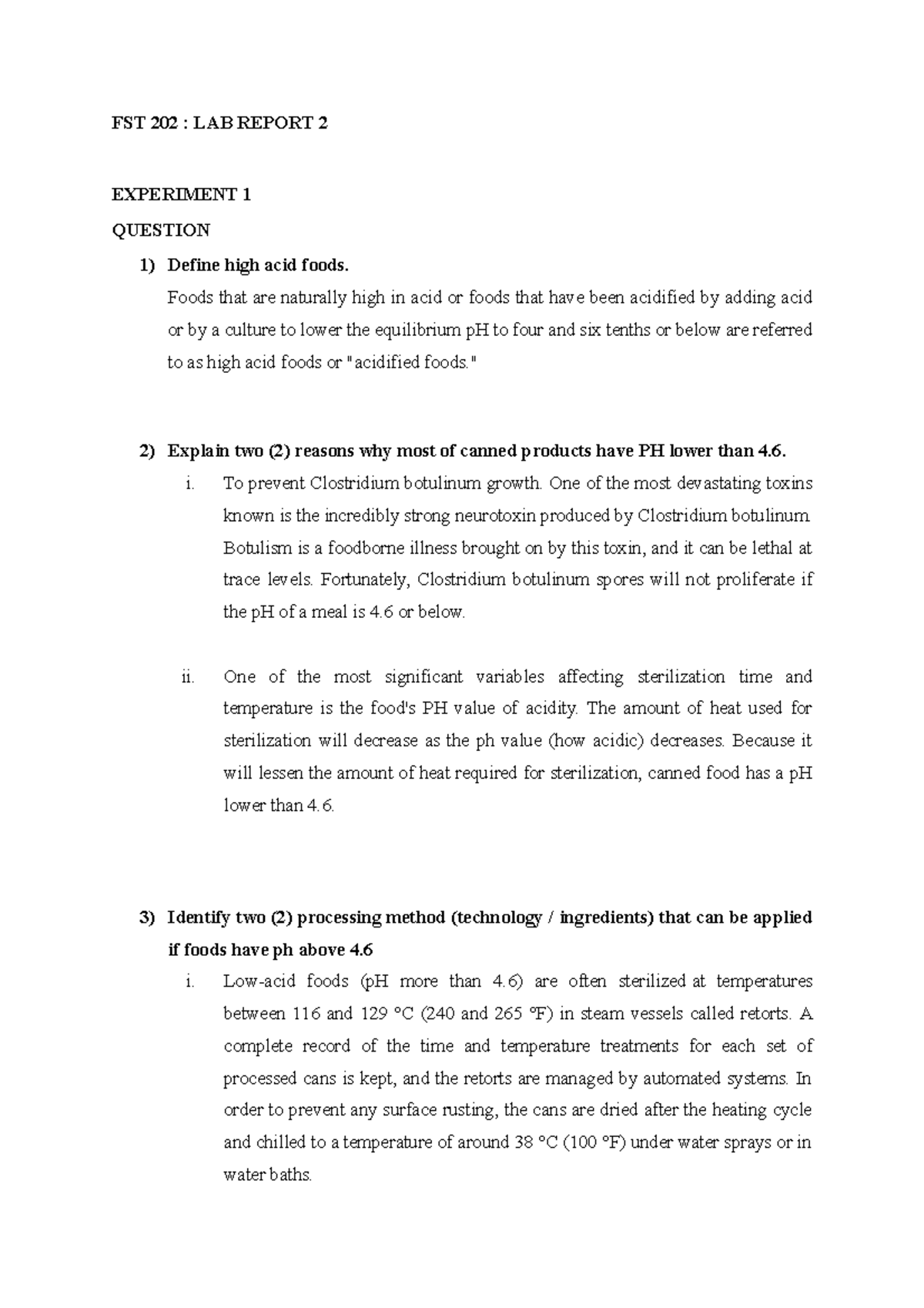 FST 202 ( LAB Report 2 ) - FST 202 : LAB REPORT 2 EXPERIMENT 1 QUESTION ...