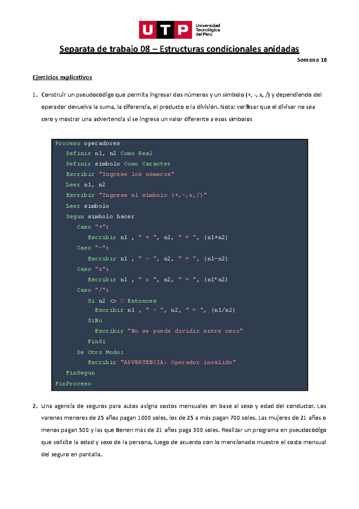 Separata 08 Unidad 02 Semana 10 (1)S10.s1 - Resolver ejercicios - Principios de algoritmos - Studocu