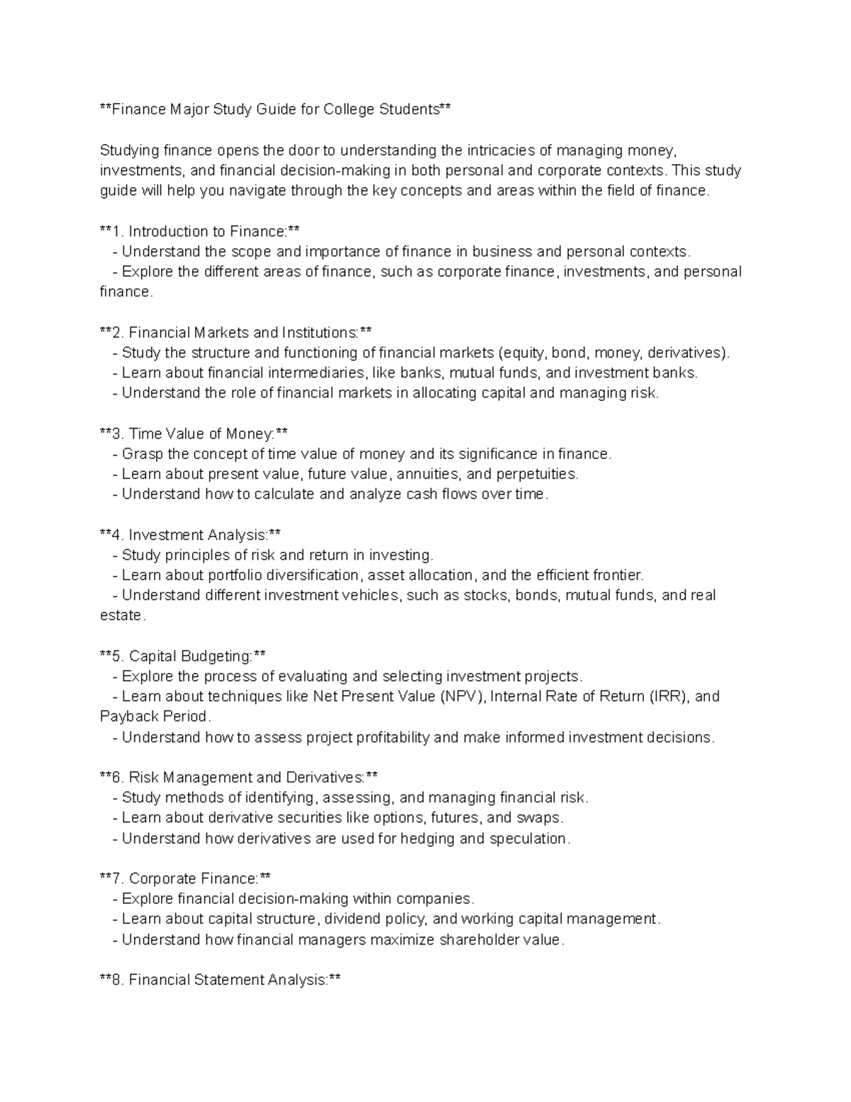 Finance Major Study Guide for College Students - This study guide will ...