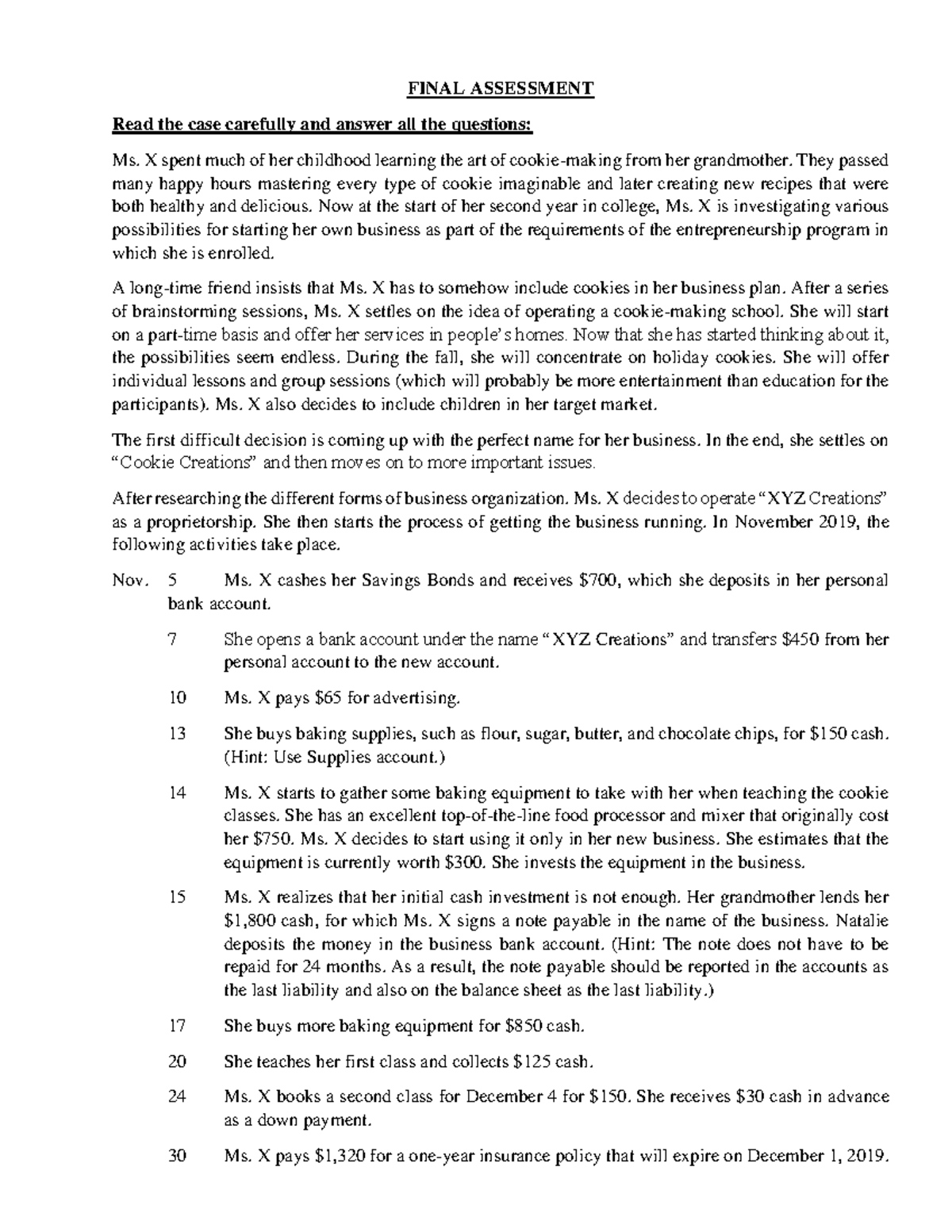 Final Assessment Accounting Question Assignment on Financial Accounting ...