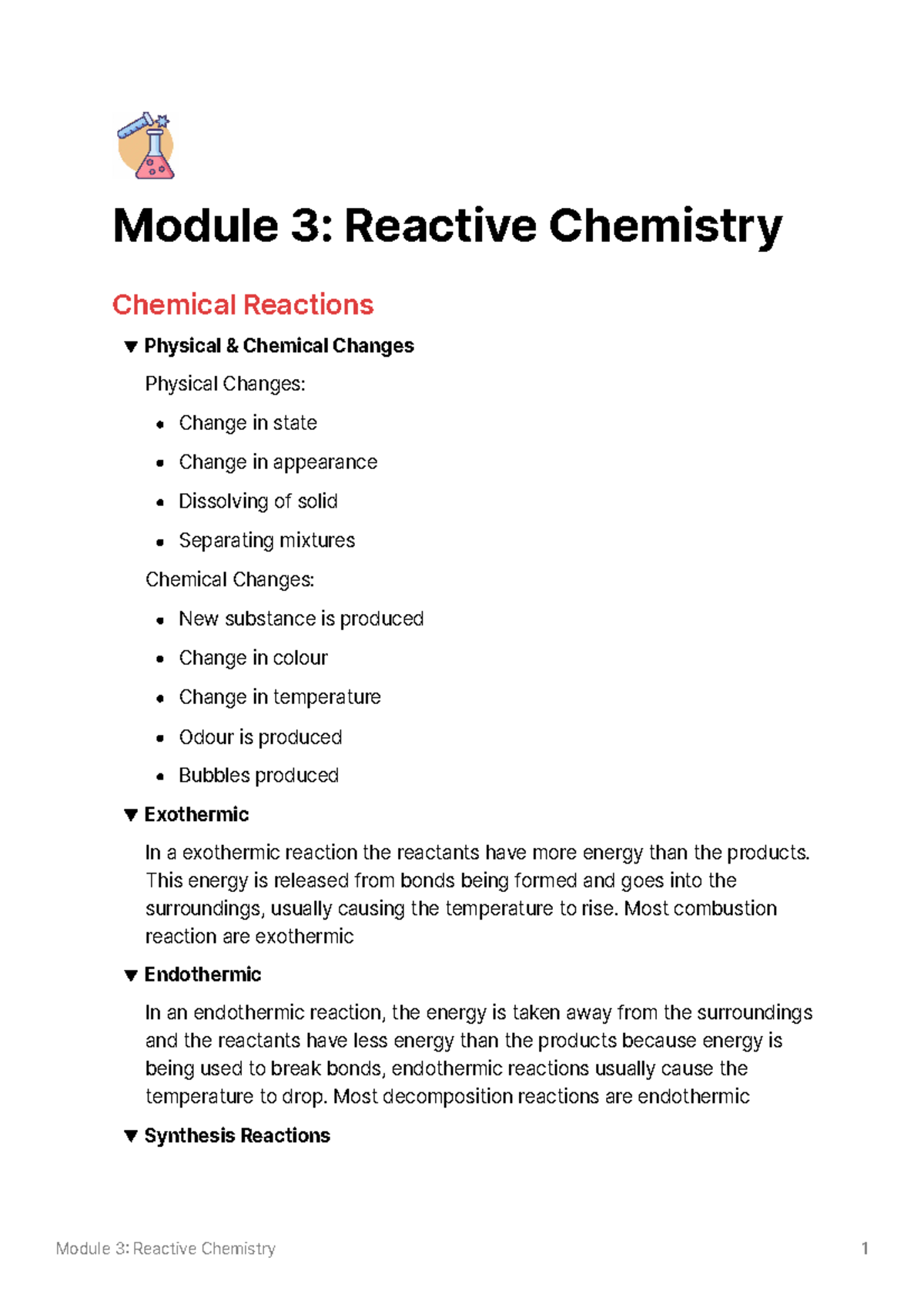 Module 3 Reactive Chemistry - Module 3: Reactive Chemistry Chemical ...