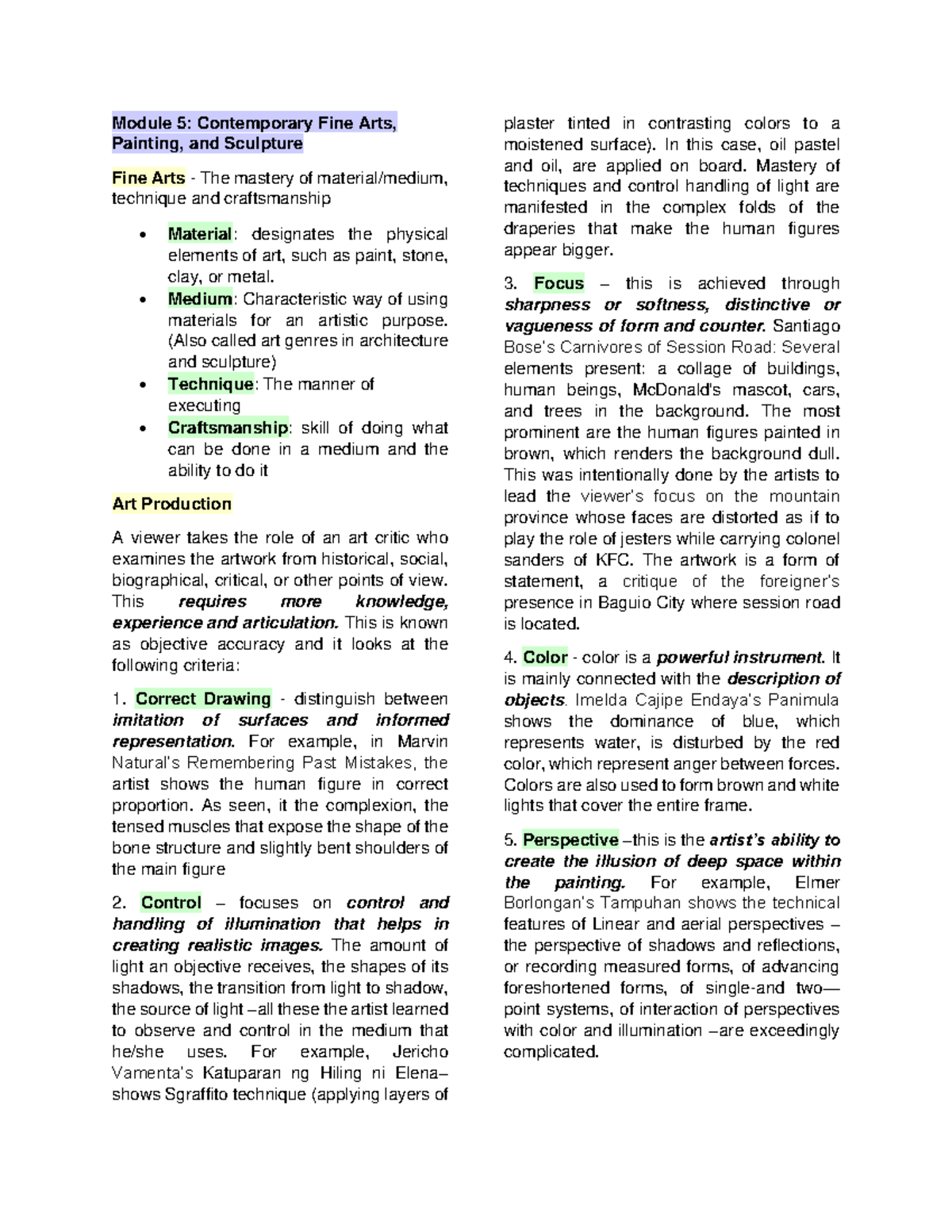 CPAR Finals Reviewer - n/a - Module 5: Contemporary Fine Arts, Painting ...