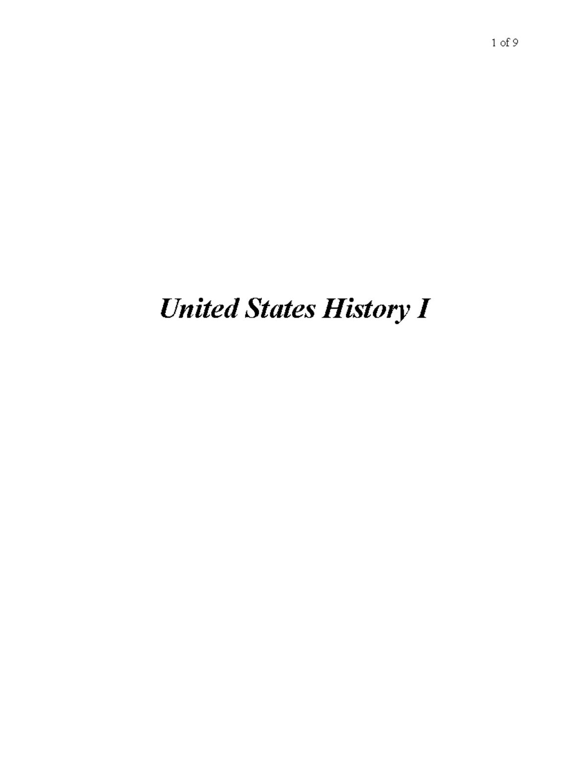 U.S. History 1 - Part 1 - United States History I August 8th, 2021 ...