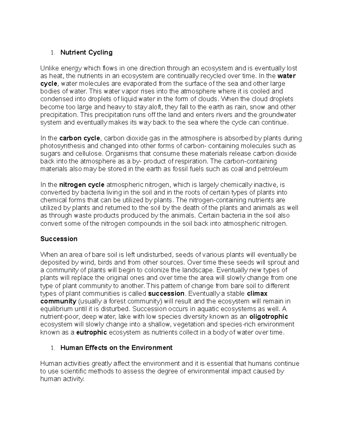 Nutrient Cycling - notes - Nutrient Cycling Unlike energy which flows ...