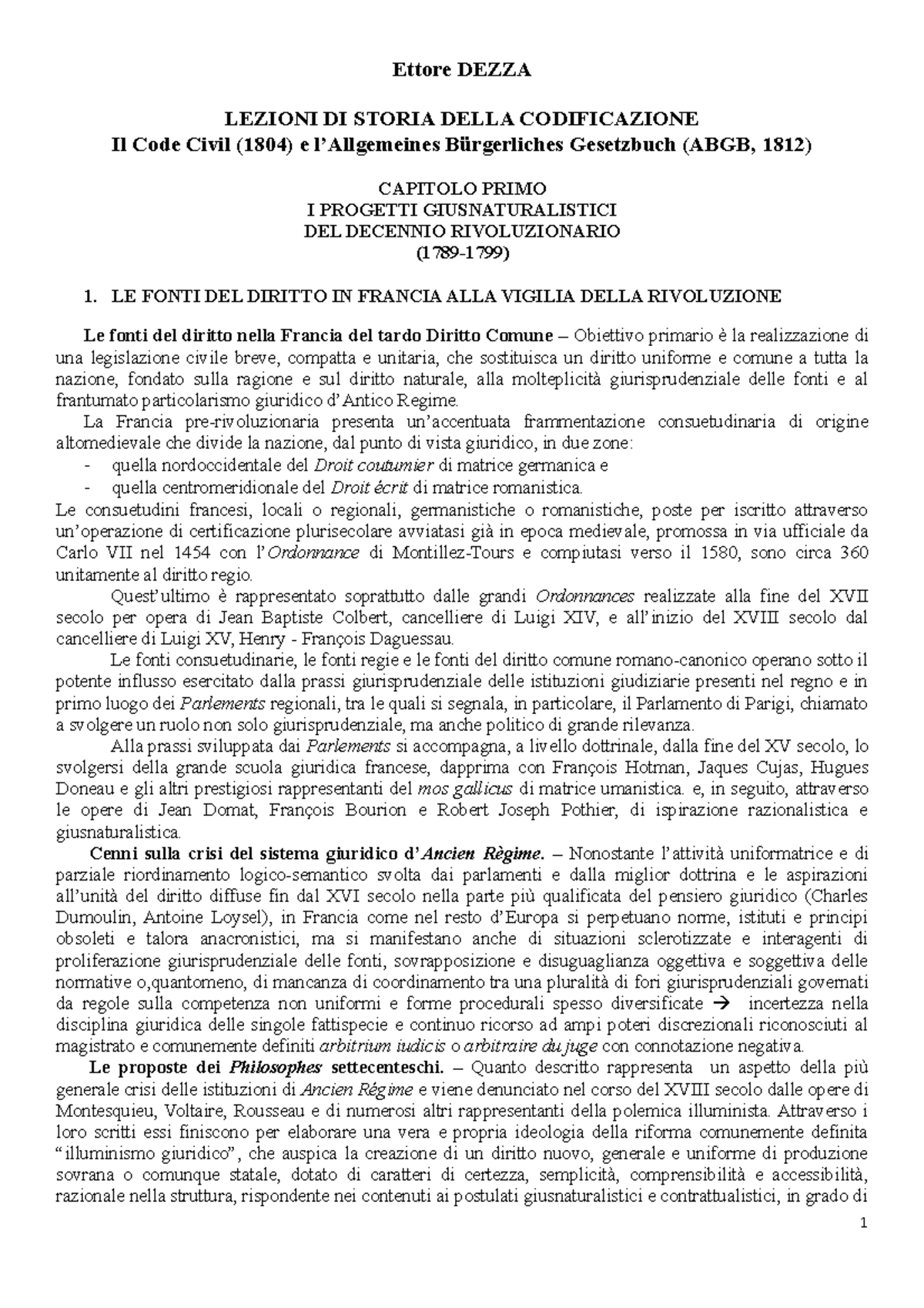 Dezza riassunto - Ettore DEZZA LEZIONI DI STORIA DELLA CODIFICAZIONE Il ...