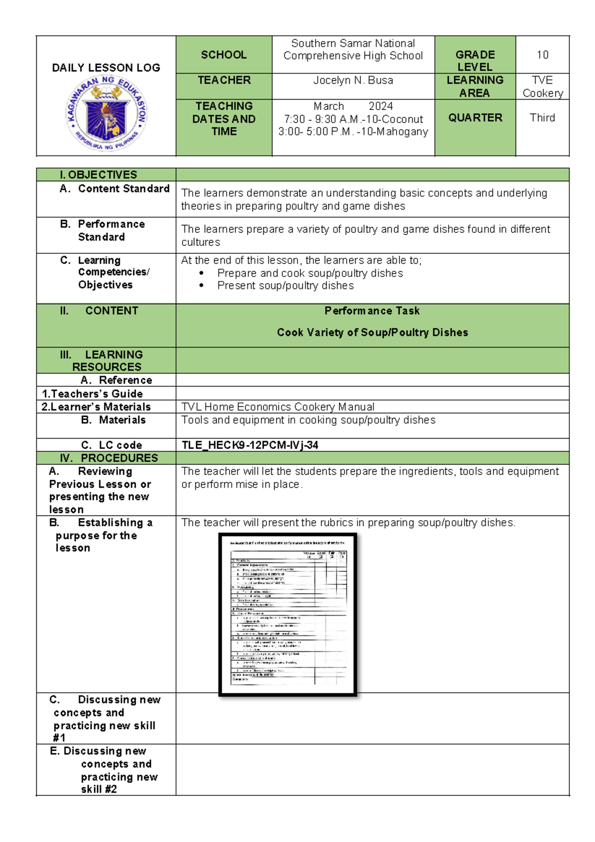 Laboratory-LP - lesson plan - DAILY LESSON LOG SCHOOL Southern Samar ...