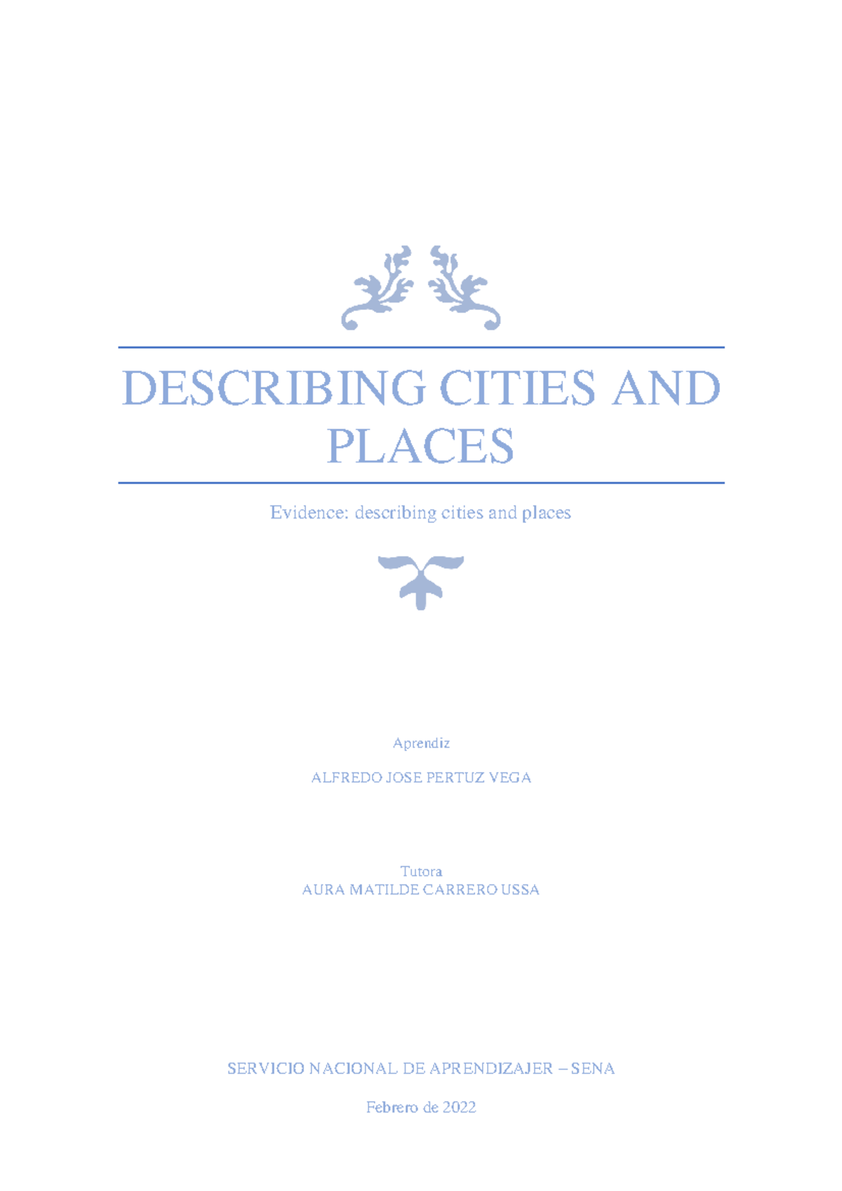 Evidence Describing cities and places - Write a paragraph describing ...
