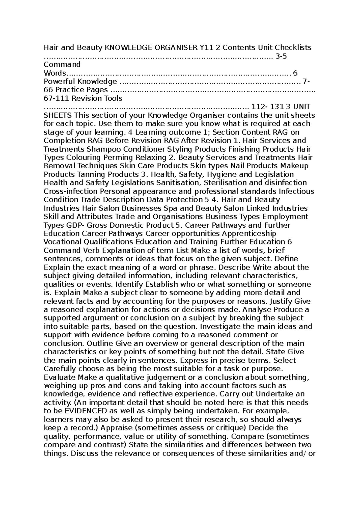 Test paper 5c003 - Knowledge Organiser contains the unit sheets for ...