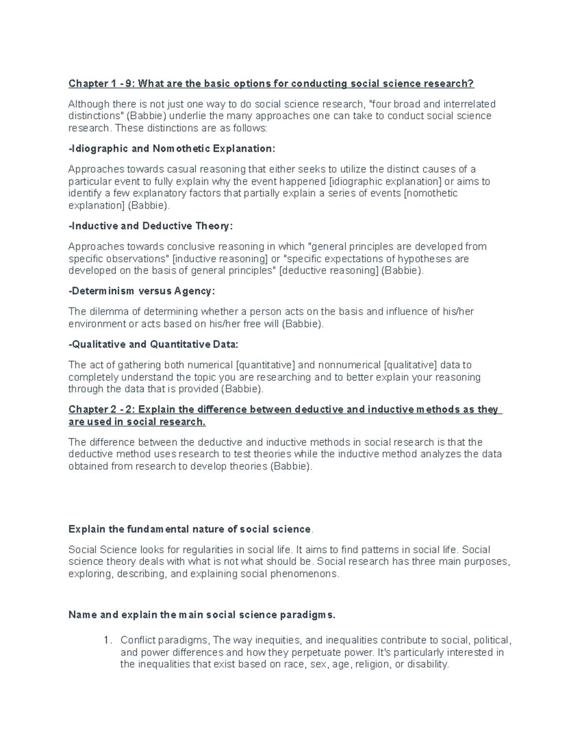 Soical science questions - Chapter 1 - 9: What are the basic options ...