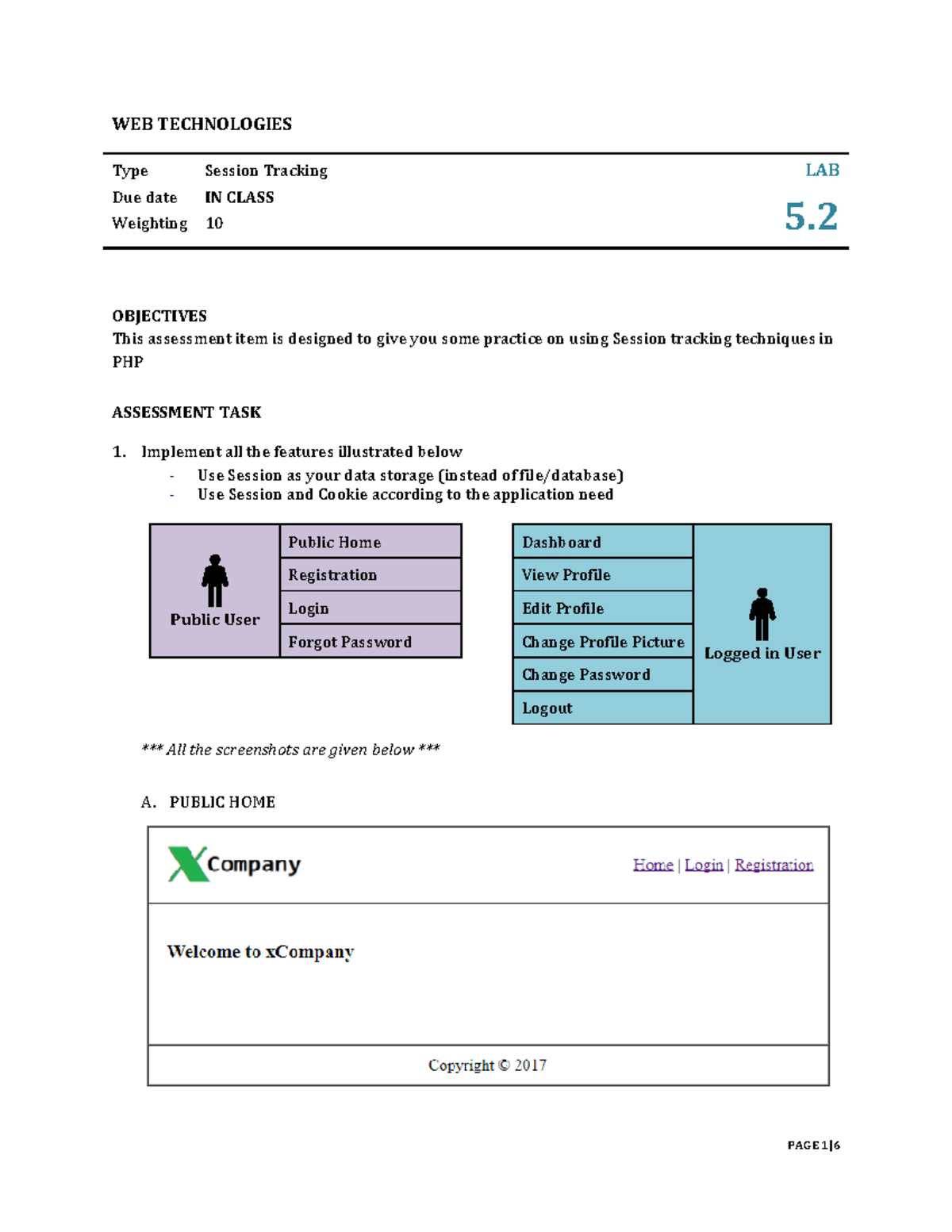LAB-5.2 [PHP] [Session Tracking] - WEB TECHNOLOGIES Type Session Tracking LAB Due date IN CLASS ...