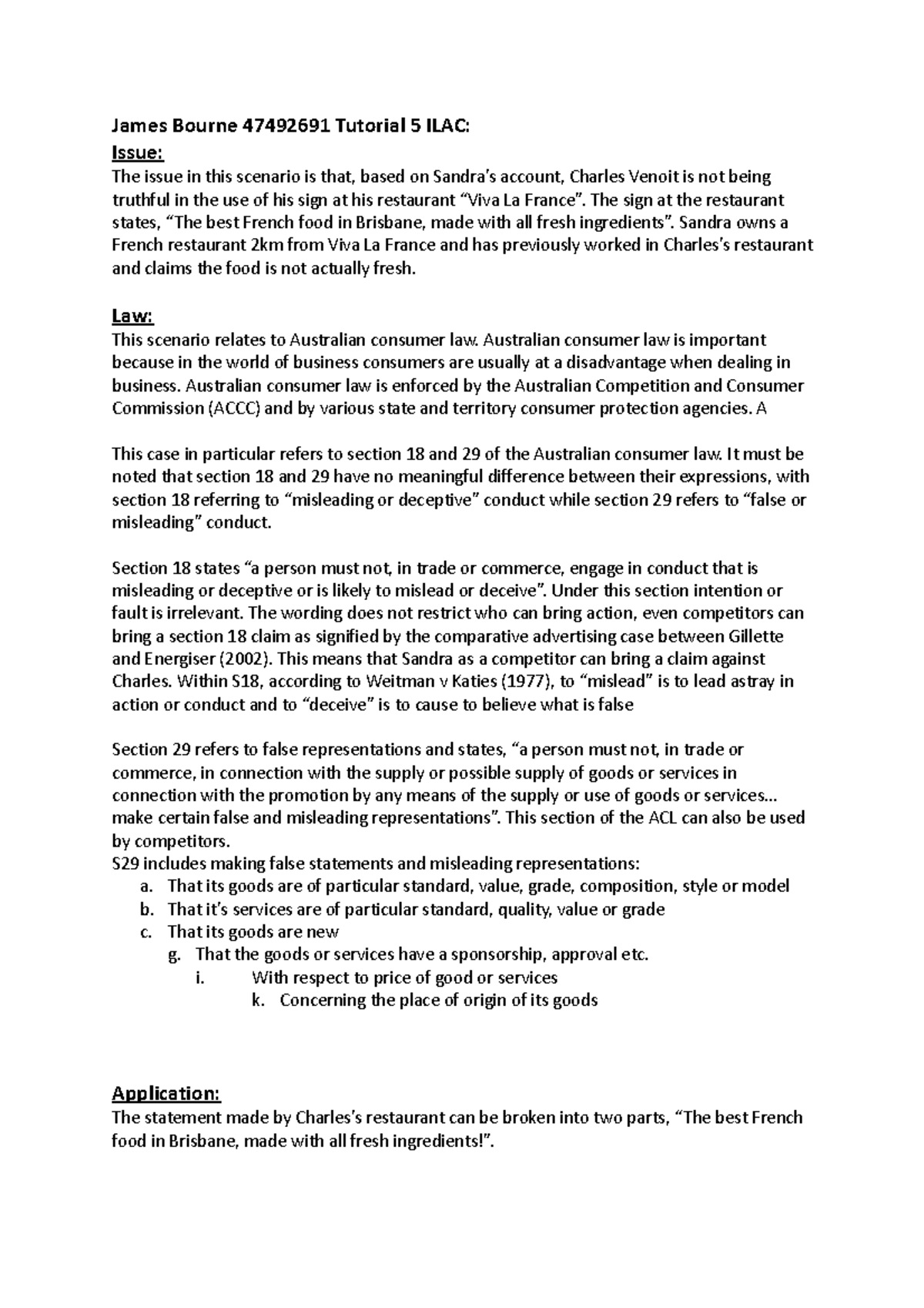 Tutorial 5 ILAC - James Bourne 47492691 Tutorial 5 ILAC: Issue: The ...