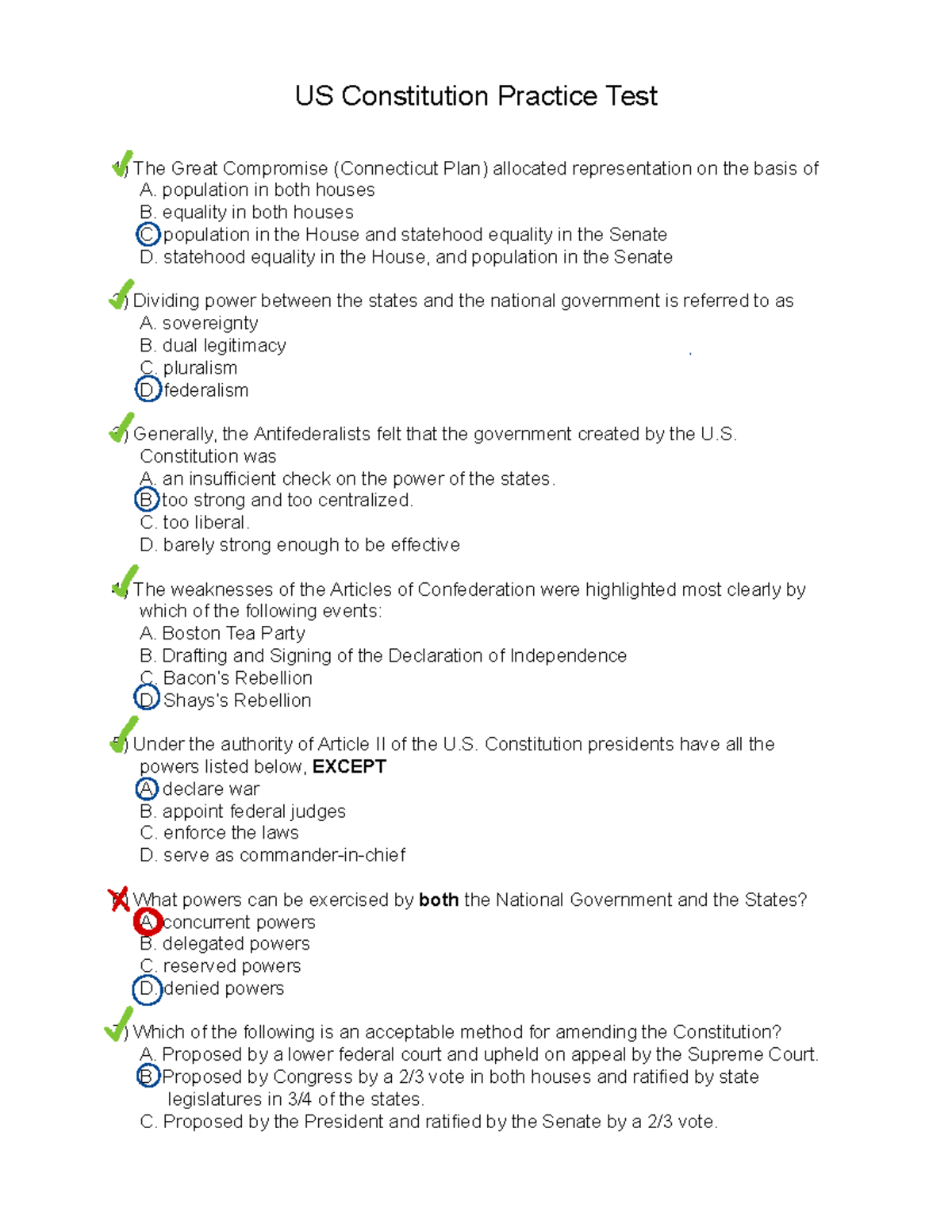 US Constitution Formative 1 - US Constitution Practice Test 1) The ...