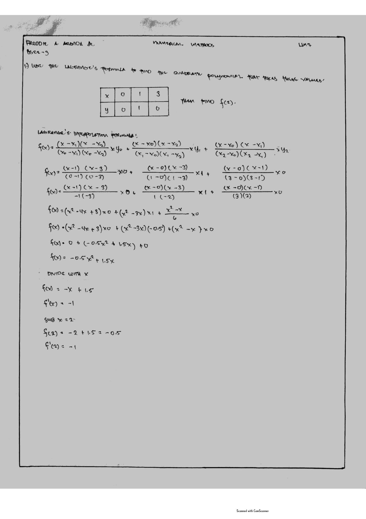 Numerical methods Problems with solution - Bachelor of Science in ...