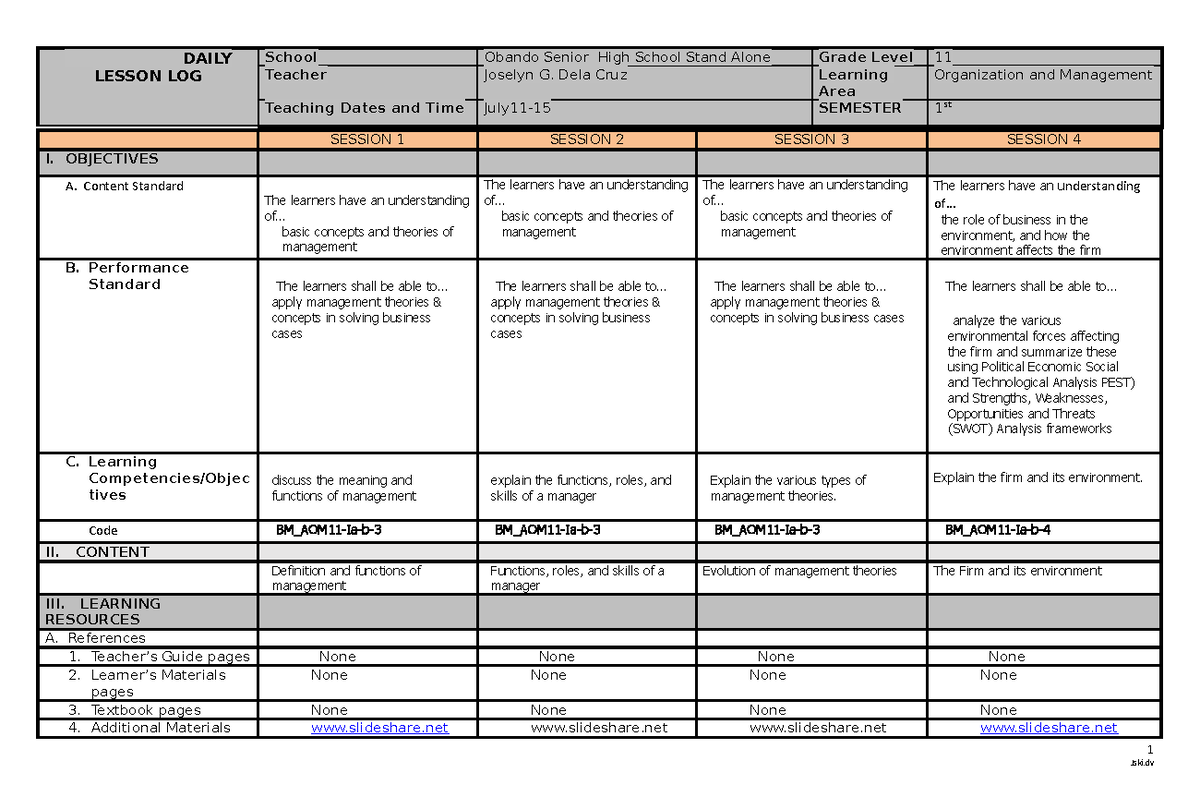 July 18-22 dsad sad sad - DAILY LESSON LOG School Obando Senior High ...