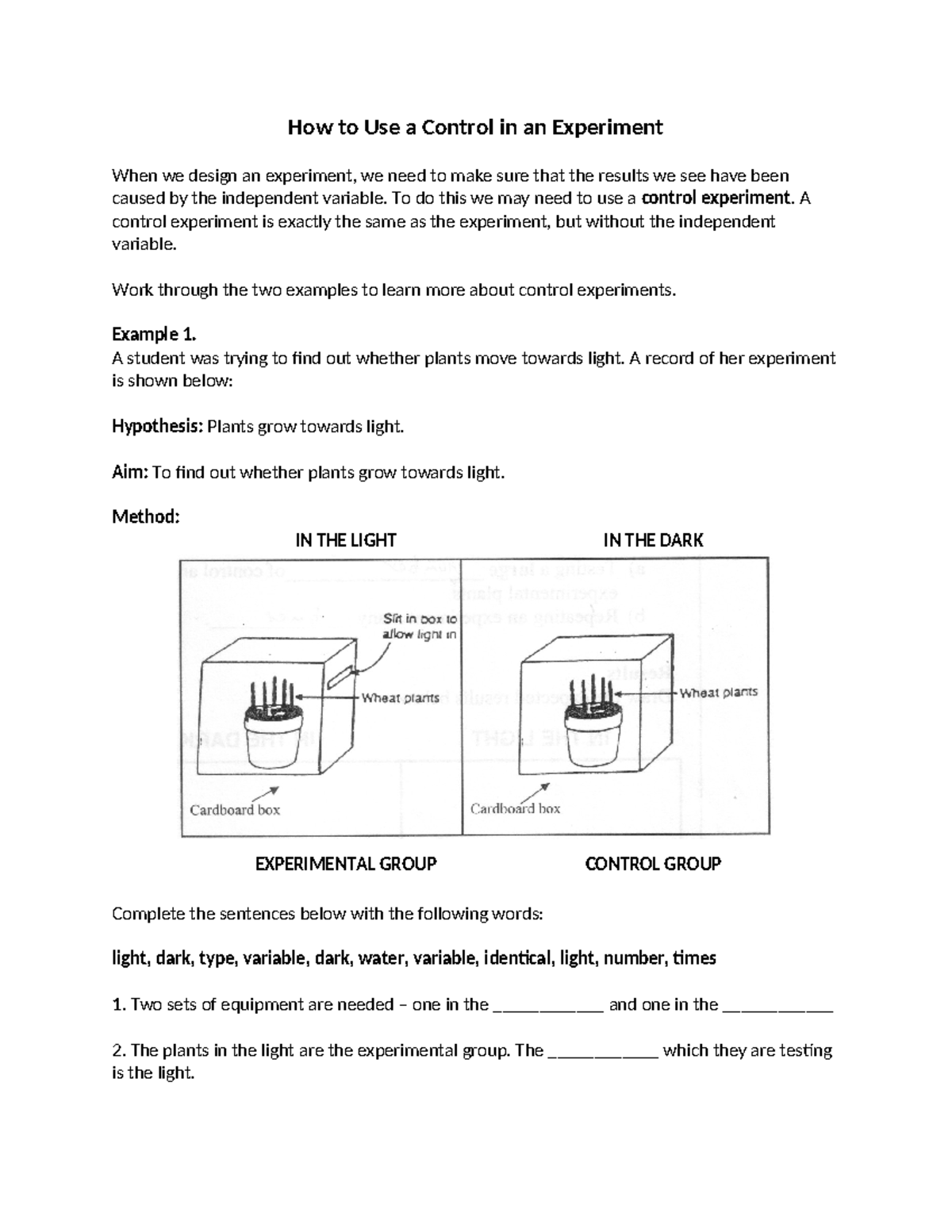 Using a control experiment - How to Use a Control in an Experiment When ...
