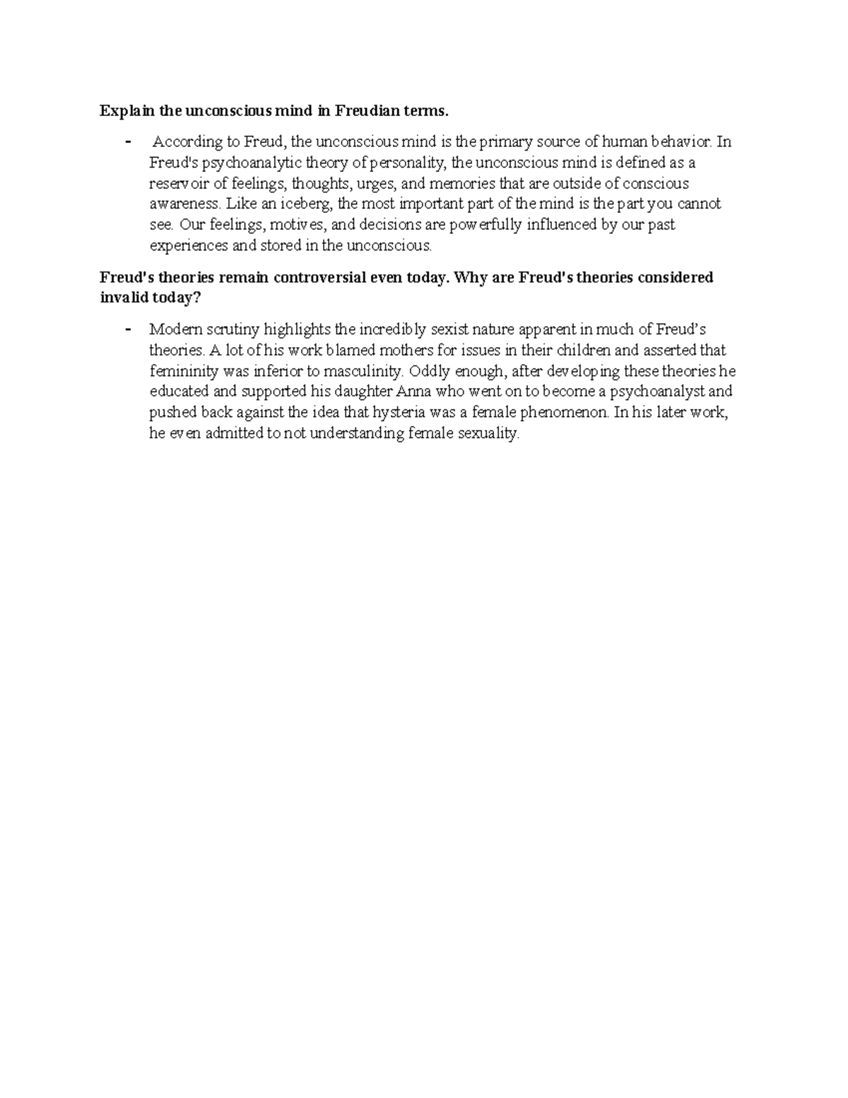 13.4 Video Assignment- Sigmund Freud - Explain the unconscious mind in ...