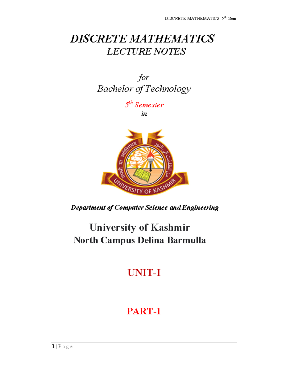 Discrete Mathematics 5th Sem UNIT 1 Part 1 - DISCRETE MATHEMATICS ...