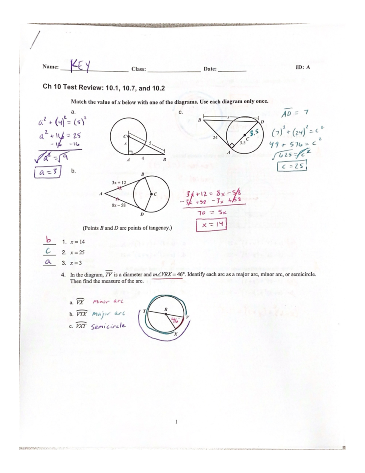 Unit 10 Part 1 Test Review KEY (Geom 23-24) - Name: KEY Class: Date: ID ...