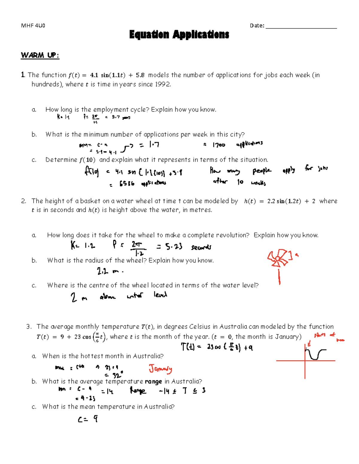 5.5 Applications Lesson - Equation Applications WARM UP: The function ...
