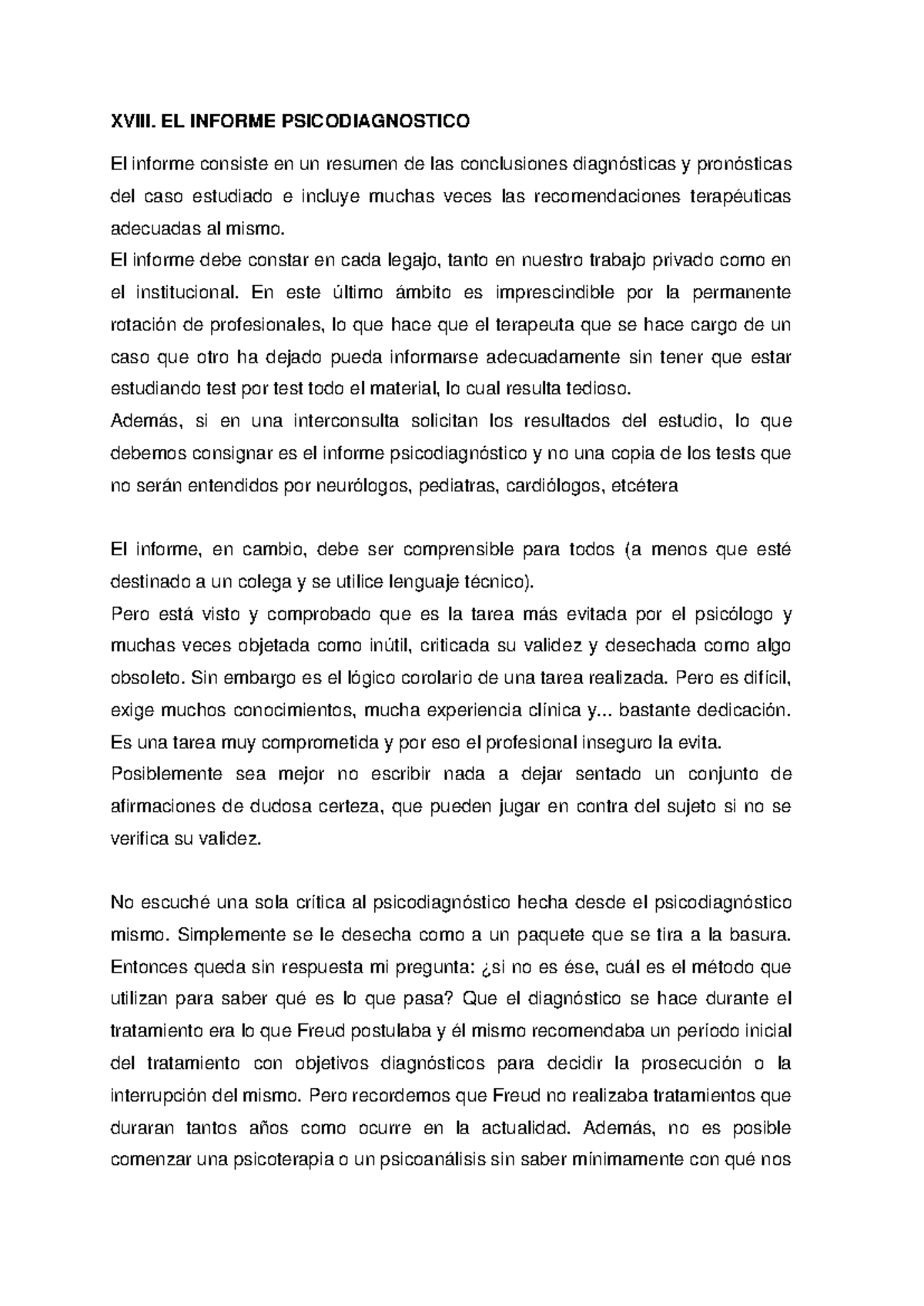 Xviii. EL Informe Psicodiagnostico - XVIII. EL INFORME PSICODIAGNOSTICO ...