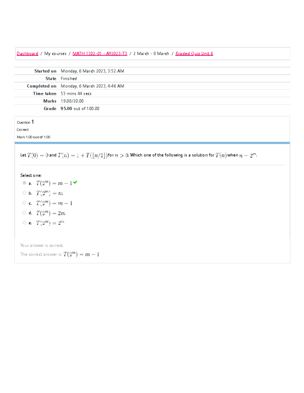 MATH 2 March 8 Graded Quiz Unit 6 - Studocu