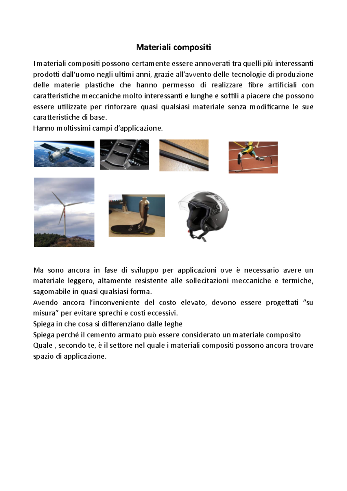 Elaborato Scienze e Tecnologie dei materiali - Materiali compositi I ...