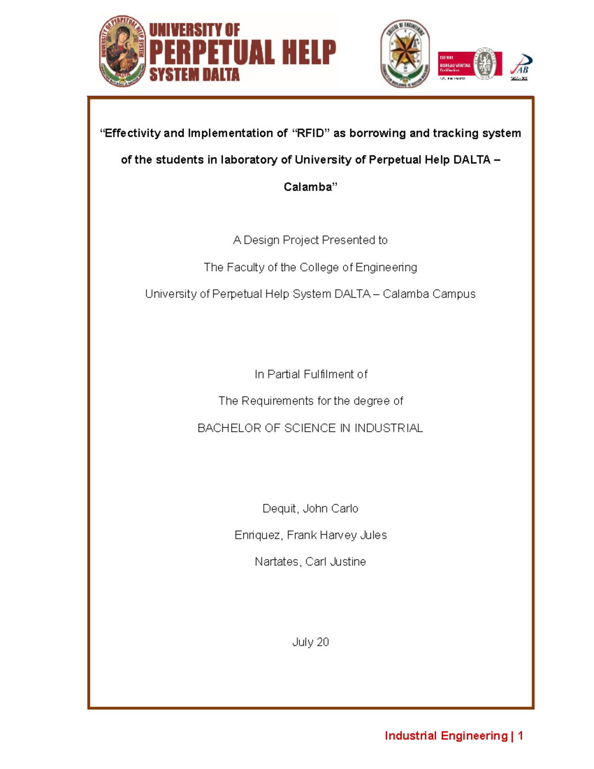 Capstoneee - Academic - “Effectivity and Implementation of “RFID” as ...